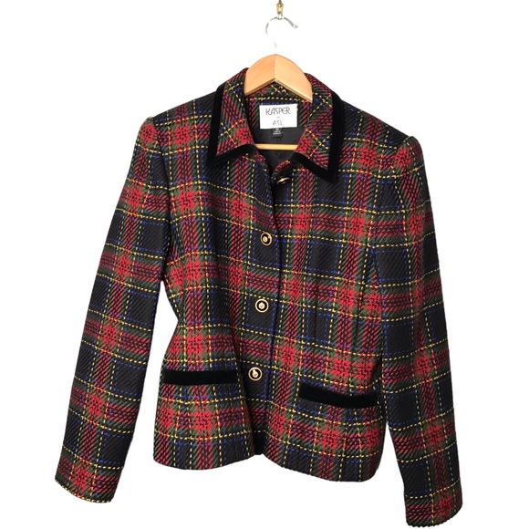 Kasper | Jackets & Coats | Kasper Asl Vintage Wool Red Plaid Blazer ...